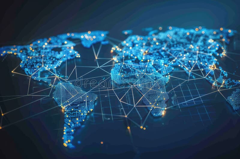 Computer Generated World Map on Dark Blue Background Stock Photo ...