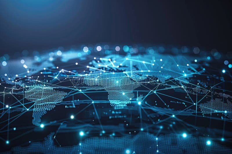 Computer Generated World Map on Dark Blue Background Stock Photo ...