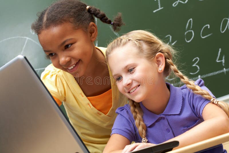 Kindergarten Children Learning To Use Computers Stock Image - Image of ...