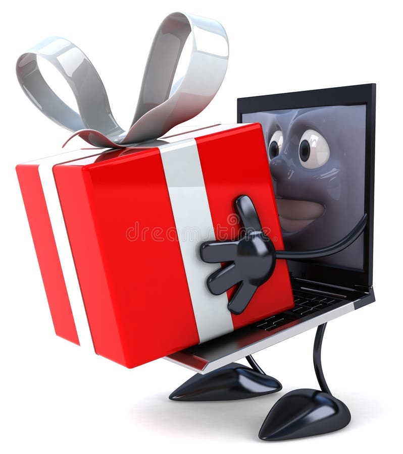 Computer with a gift stock illustration. Illustration of silver - 16044117