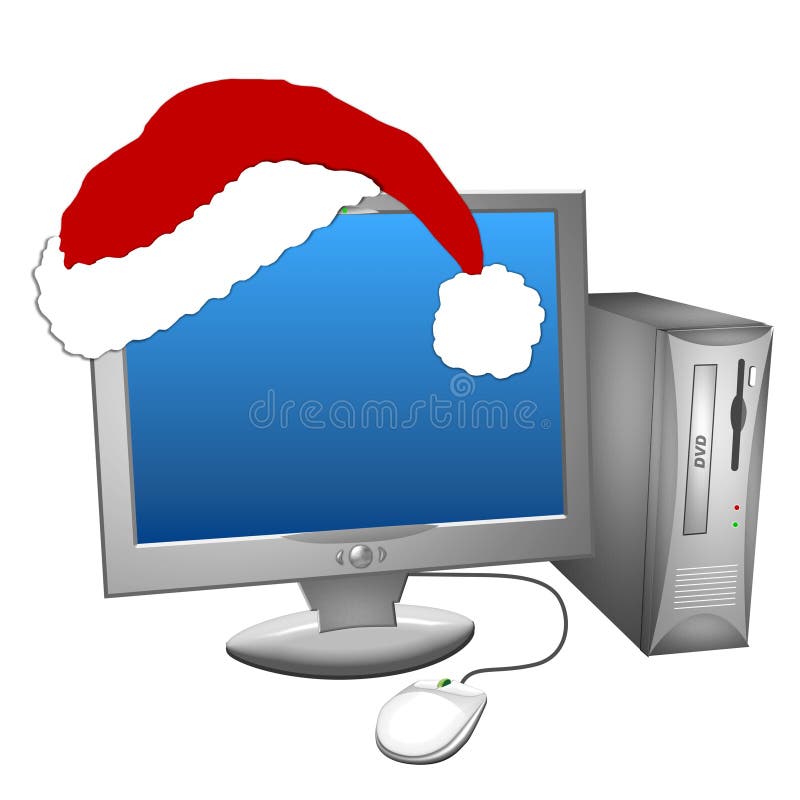 Computer Gift with Santa Hat Stock Illustration - Illustration of ...