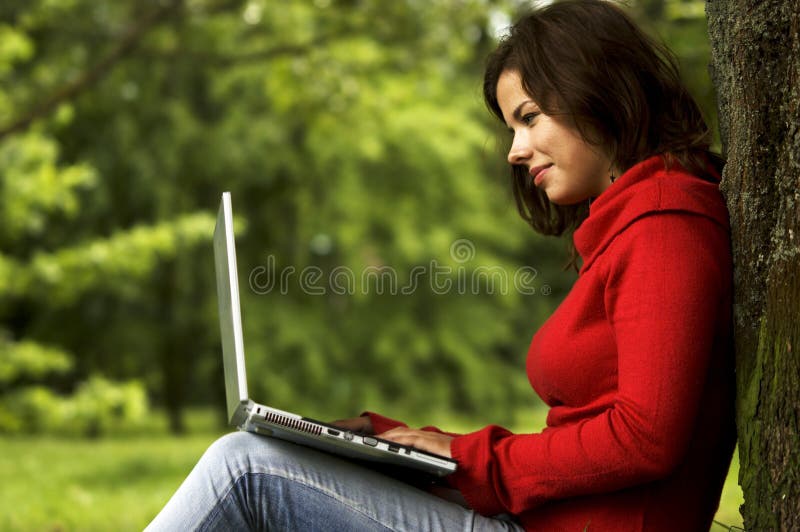 Computer girl stock photo. Image of outdoor, internet - 8510816