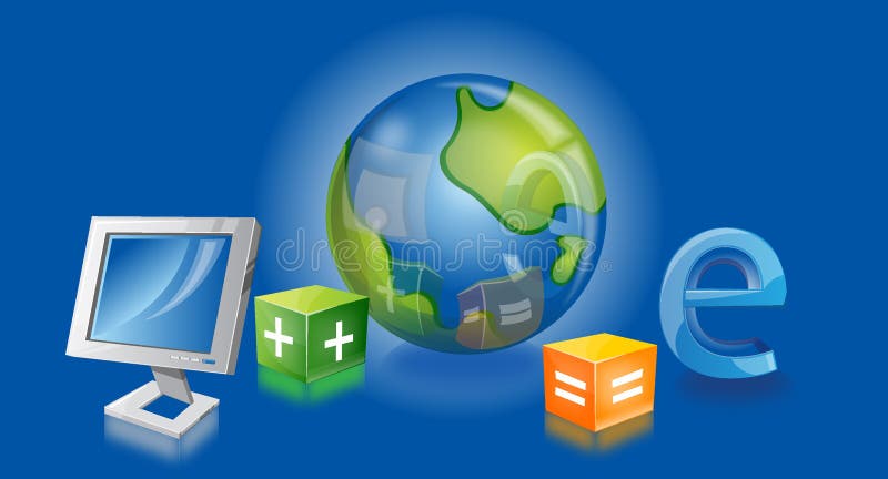 Computer, Globe and Cubes stock illustration. Illustration of drawing ...