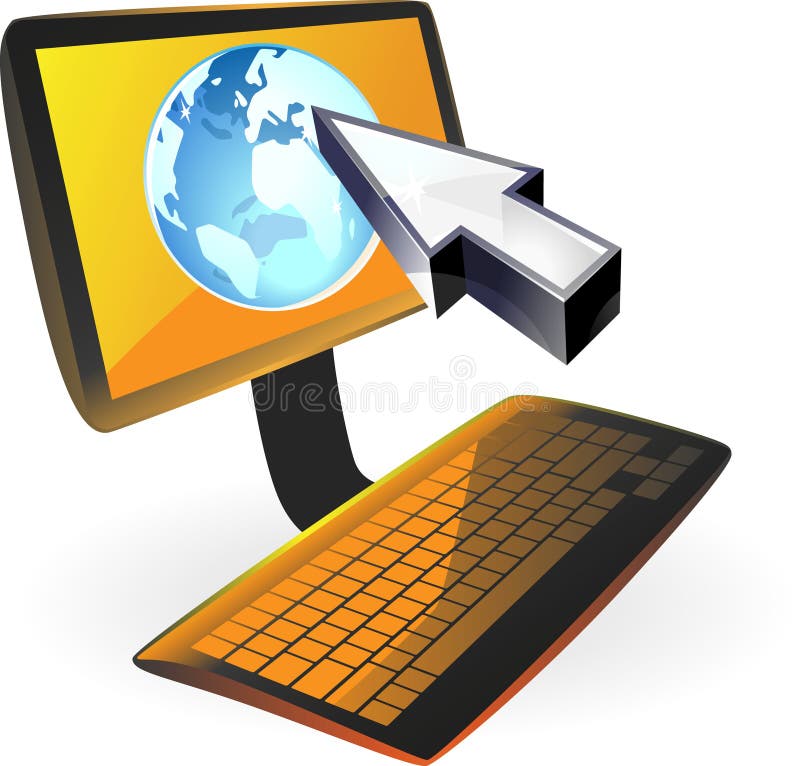 Computer with Globe and Cursor Stock Vector - Illustration of computer ...