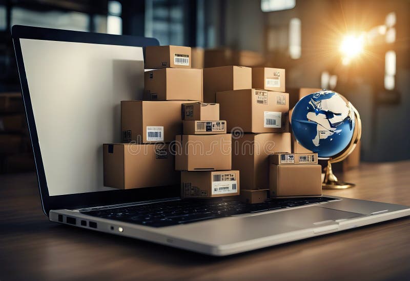 Computer Globe Earth Boxes Cardboard Stack Business Transportation ...