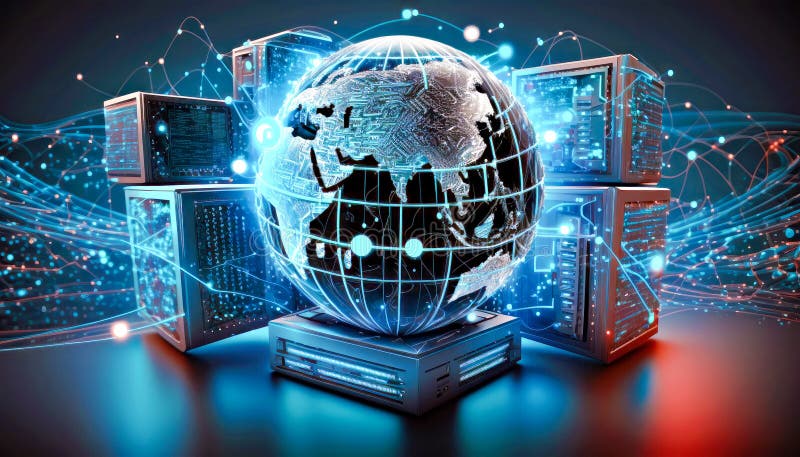 Computer Globe Surrounded by Many Computers Generative AI Stock ...