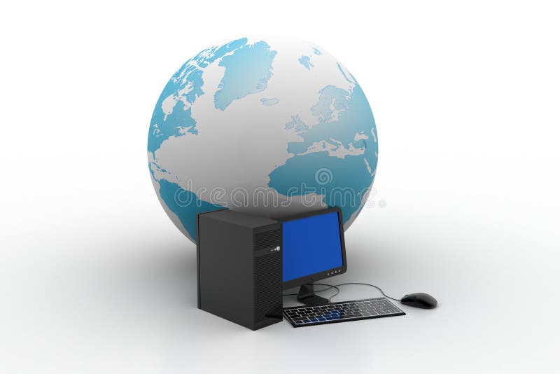 Computer with globe stock illustration. Illustration of network - 74949675