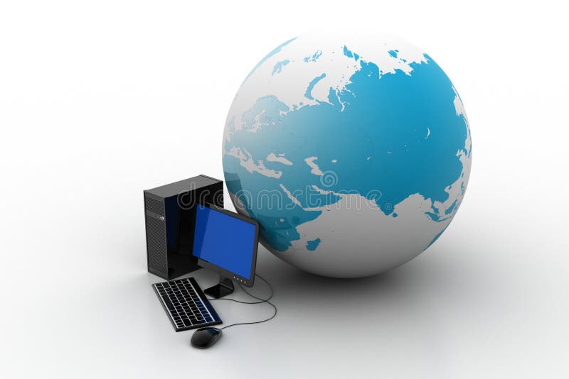 Computer with globe stock illustration. Illustration of network - 74949675