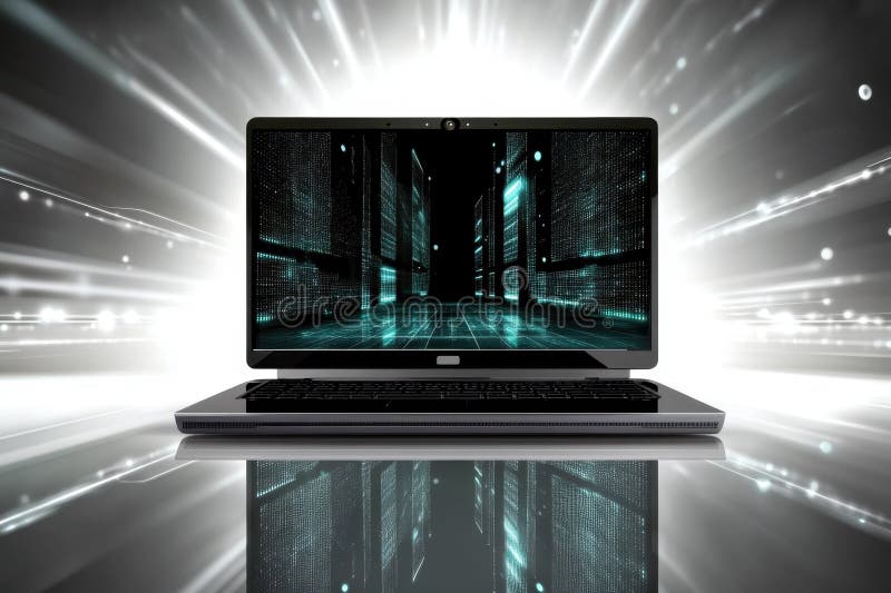 Computer with Glowing Digital Background Representing Technology and ...