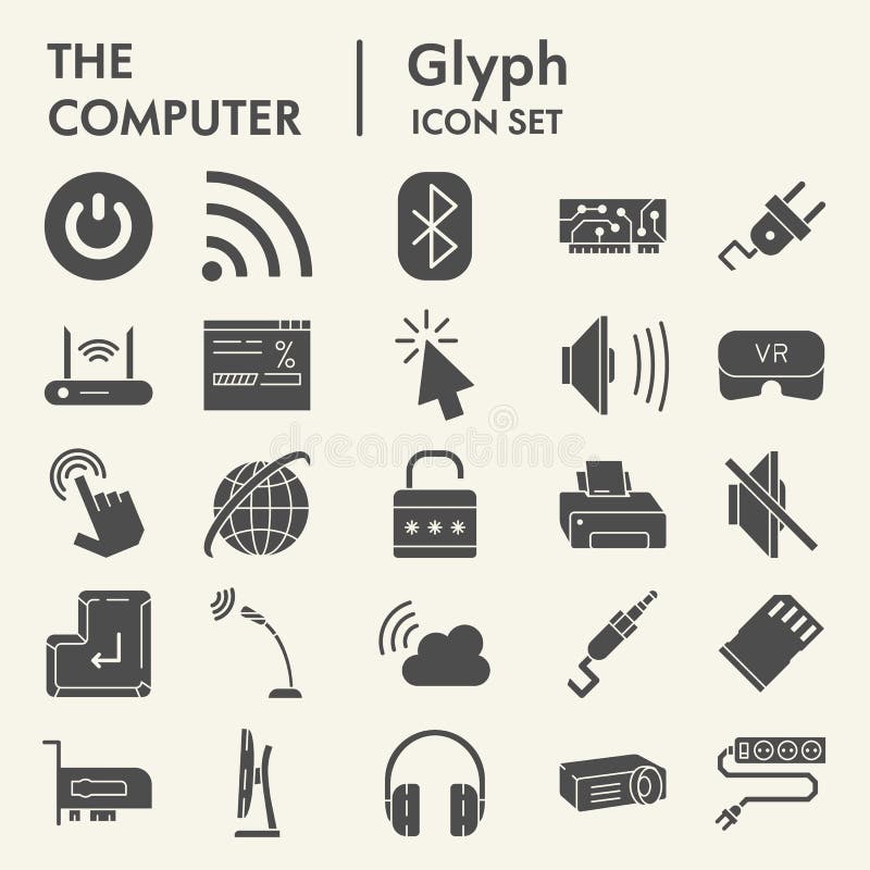 Computer Glyph Icon Set, Digital Symbols Collection, Vector Sketches ...