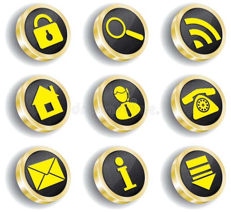 Computer Golden Web Icon Set Stock Vector - Illustration of envelope ...
