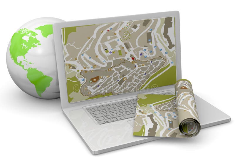 Computer and GPS Concept - 3D Stock Illustration - Illustration of ...
