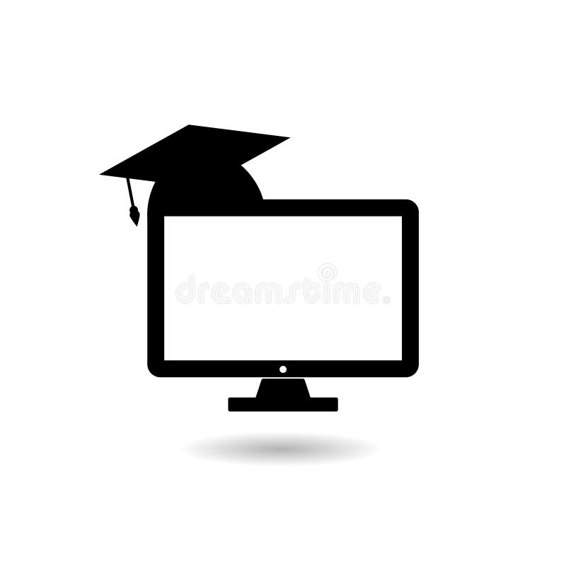 Computer and Graduation Cap Icon with Shadow Stock Vector ...