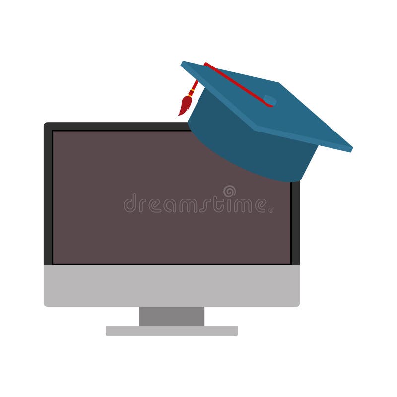 Computer with Graduation Cap Silhouette Style Icon Vector Design Stock ...