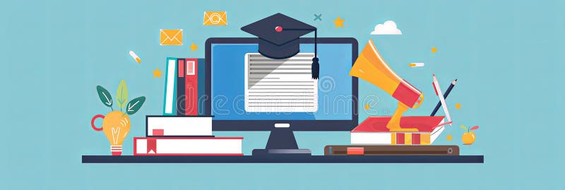 A Computer with a Graduation Cap Placed on Top, Symbolizing the Concept ...