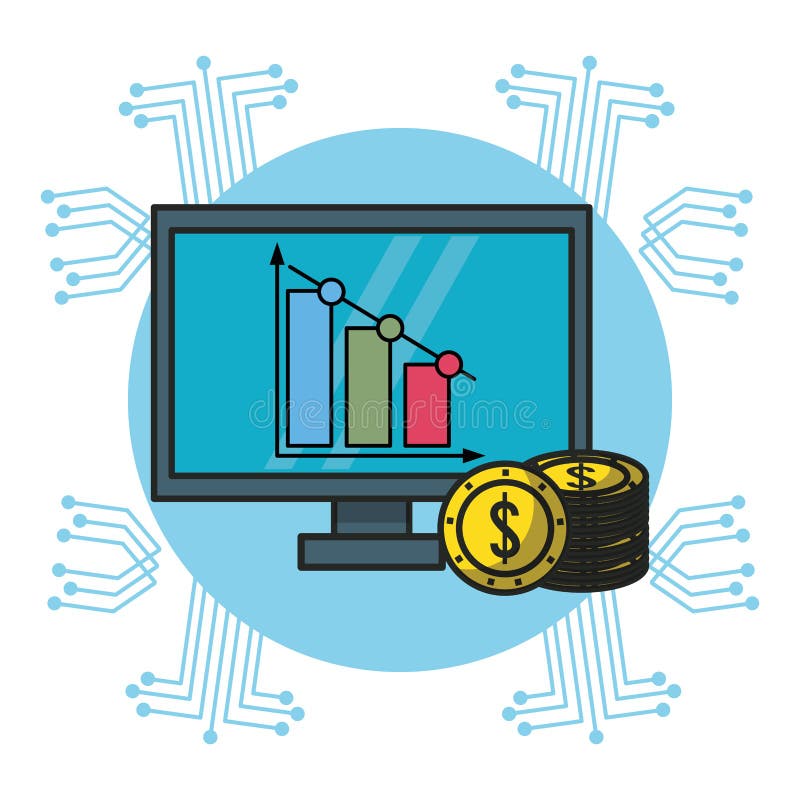 Computer with Graph and Coins Stock Vector - Illustration of finance ...