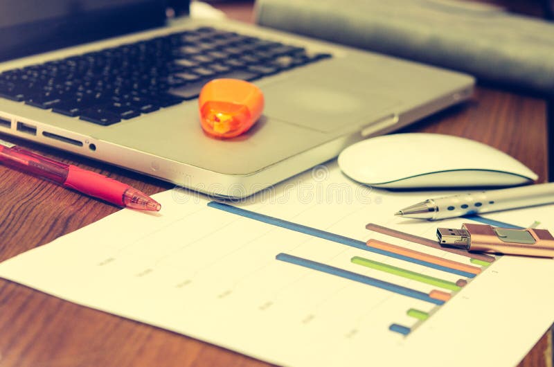 Computer and graph stock photo. Image of vintage, management - 86500424