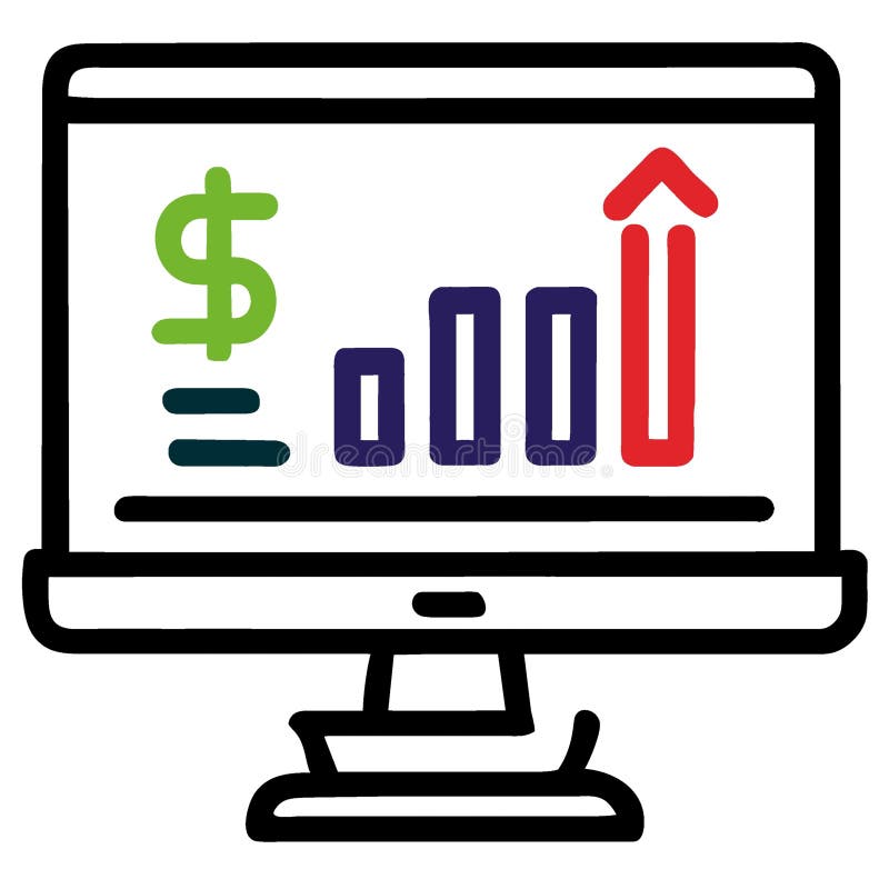 Computer with Graph Icon, Stock Market Related Illustration Stock ...