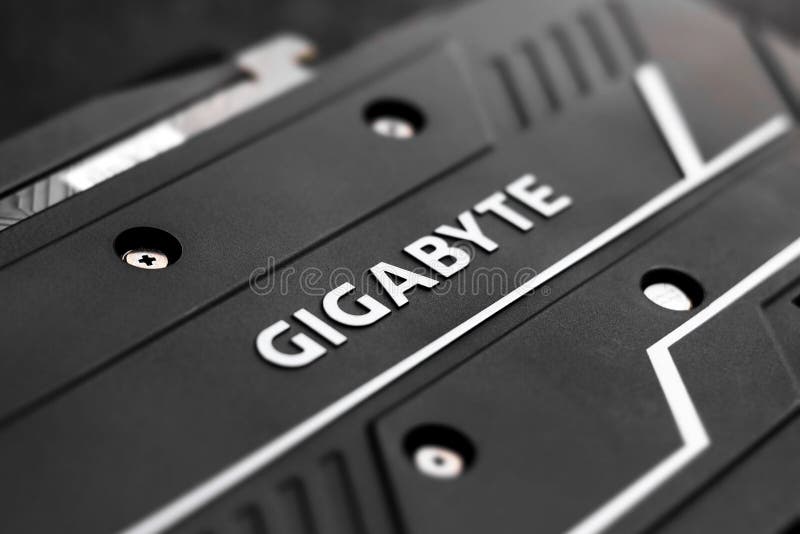 Computer Graphic Card Gigabyte, Professional Video Card with Logo Stock ...