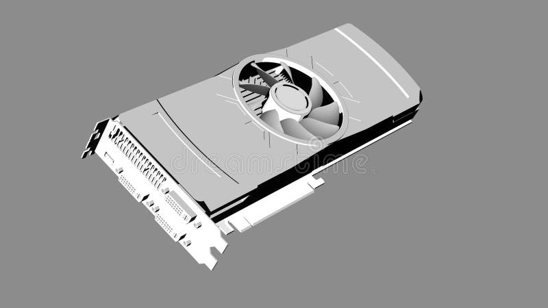Computer Graphic Video Card with Connection Ports on a Gray Studio ...