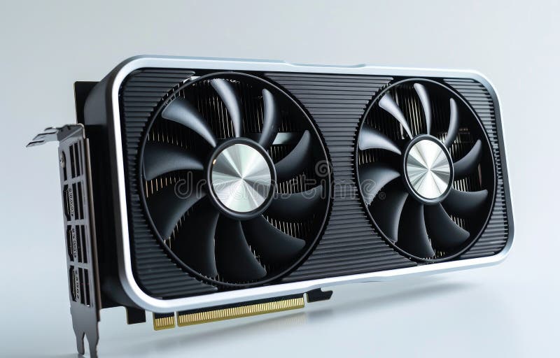 A Computer Graphics Card with Two Fans on it is Placed on a White ...