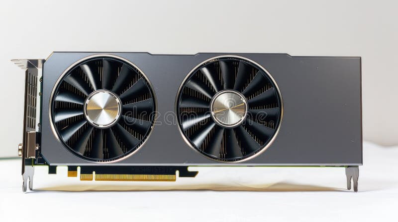 A Computer Graphics Card with Two Fans on it is Placed on a White ...