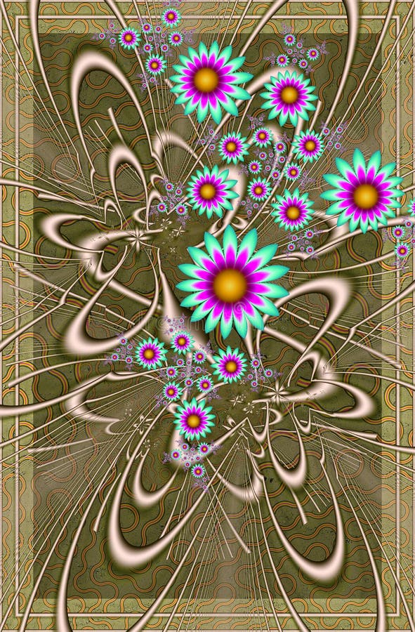 Computer Graphics. Fractal Texture in Frame. Flowers Stock Illustration ...