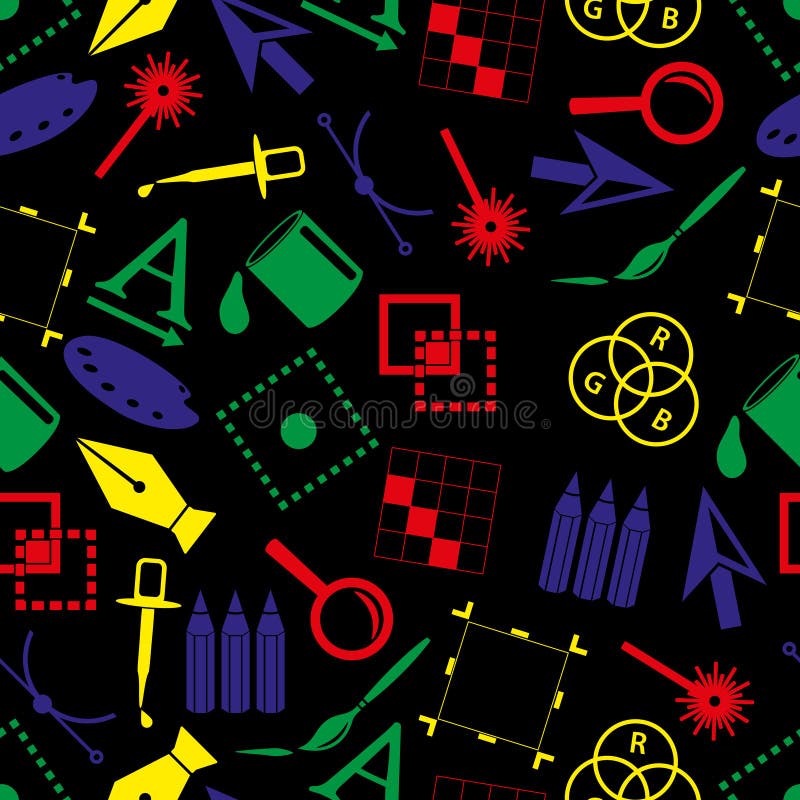 Computer Graphics Symbols Dark Color Seamless Pattern Stock Vector ...