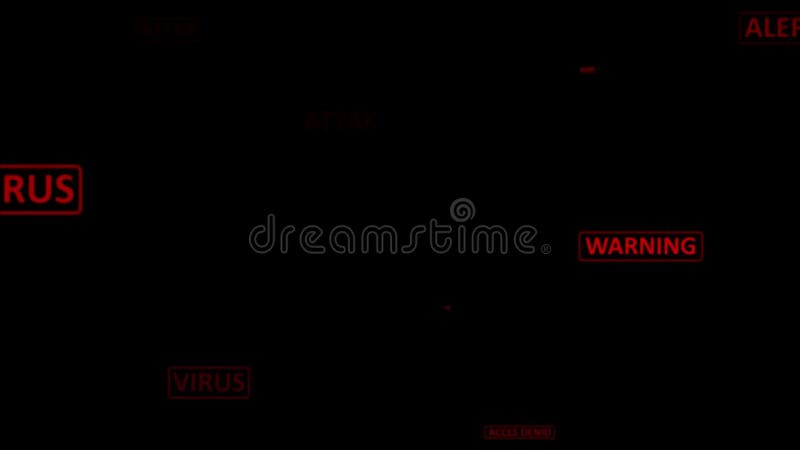Computer Graphics Warning Labels in Red on a Black Background Moving ...