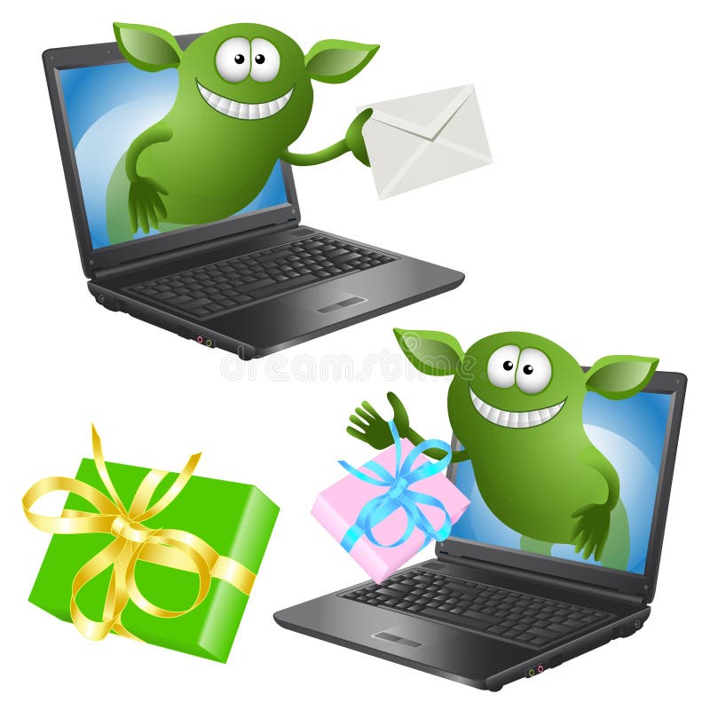 Funny Green Monsters Crawl Out of the PC Chassis Stock Vector ...