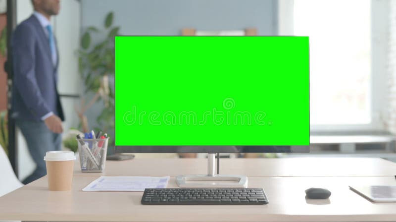 Computer with Green Screen in Office Stock Video - Video of office ...