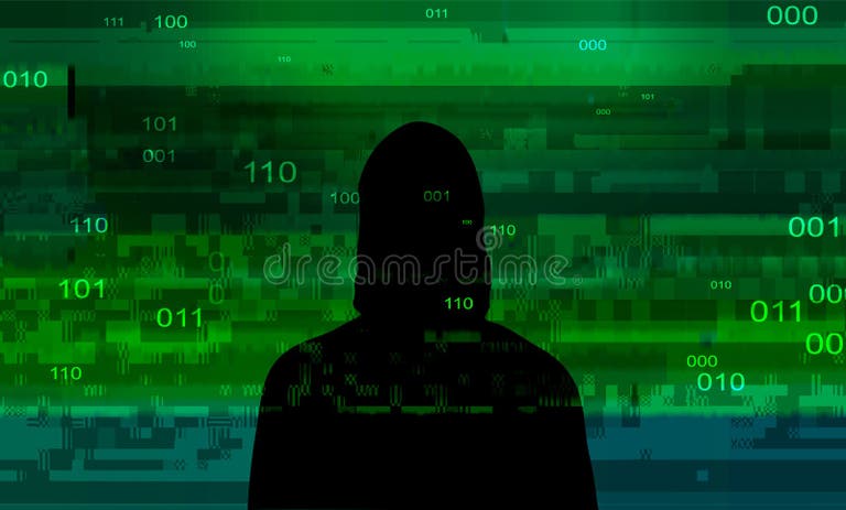 Computer Hacker on Abstract Binary Code Background. Hacking Concept Stock Vector - Illustration ...