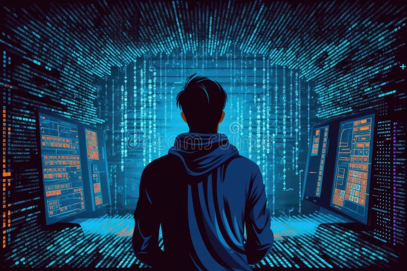 Computer Hacker In Matrix Cybercrime Concept With Binary Code Web 4658