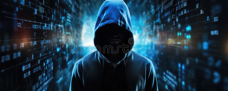 Computer Hacker In Matrix Cybercrime Concept With Binary Code Web Background Stock Vector