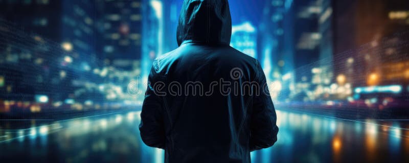 Computer Hacker In Matrix Cybercrime Concept With Binary Code Web Background Stock Vector