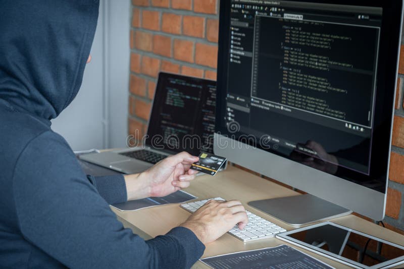 Computer Hacker Or Cyber Attack Concept Dangerous Hooded Hacker Using