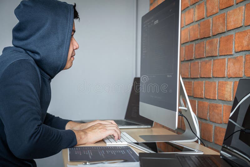 Computer Hacker or Cyber Attack Concept, Dangerous Hooded Hacker Using ...
