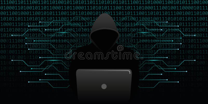 Computer Hacker in Matrix Cybercrime Concept with Binary Code Web Background Stock Vector ...