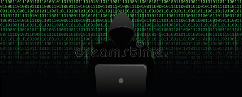 Computer Hacker in Matrix Cybercrime Concept with Binary Code Web Background Stock Vector ...
