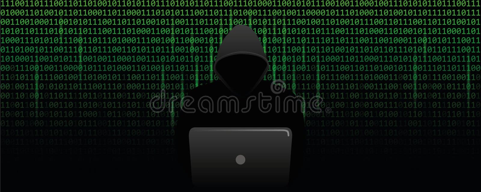 Computer Hacker In Matrix Cybercrime Concept With Binary Code Web Background Stock Vector