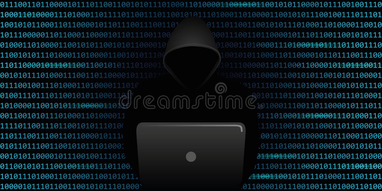 Computer Hacker In Matrix Cybercrime Concept With Binary Code Web Background Stock Vector