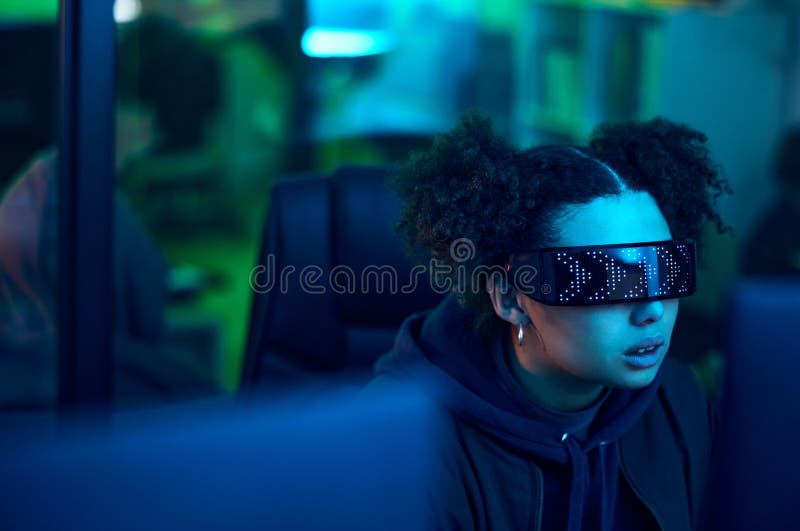 Computer Hacker Cyberpunk And Neon Woman Hacking Software Online