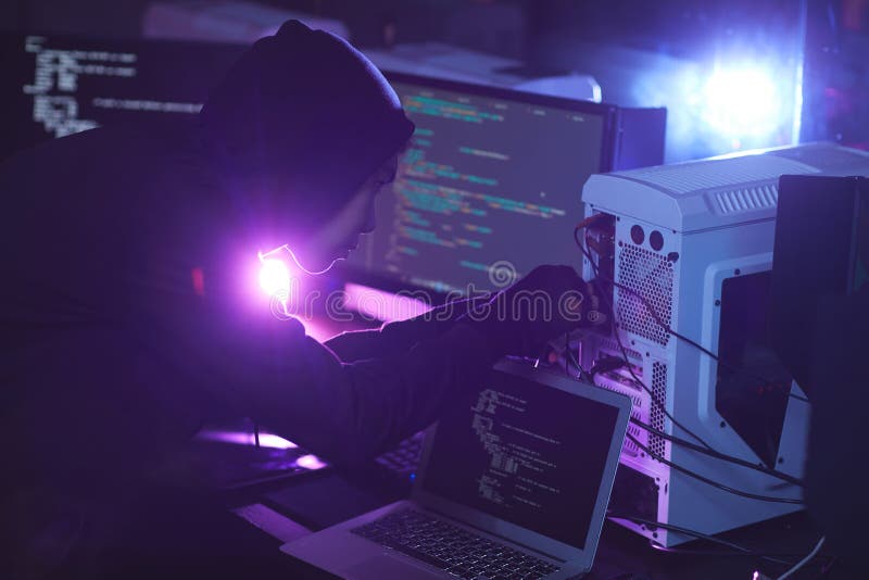 Computer Hacker in Dark stock image. Image of protection - 171327185