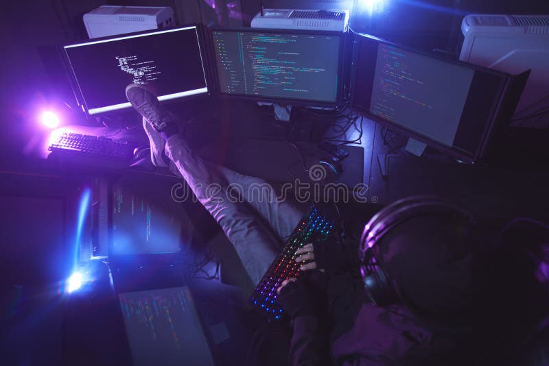 Computer Hacker in Dark stock image. Image of protection - 171327185