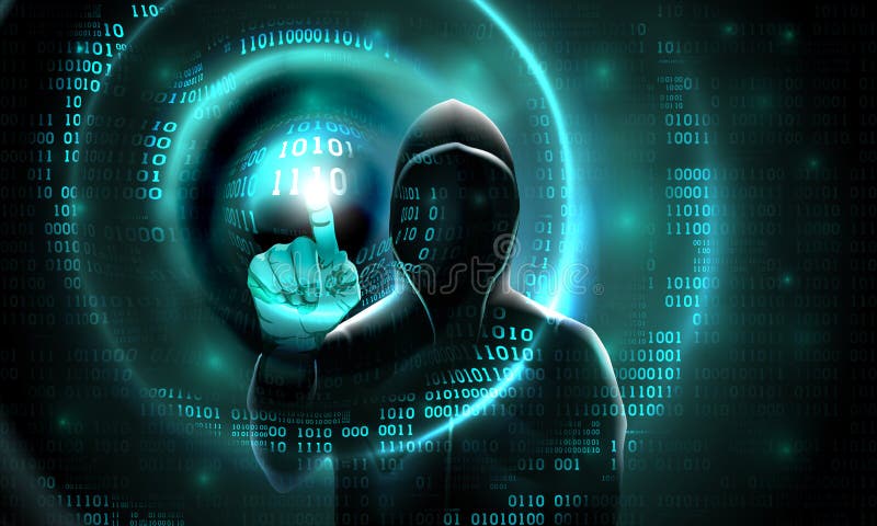 Silhouette Of A Hacker With Binary Code On A Green Background Hacking Of A Computer System