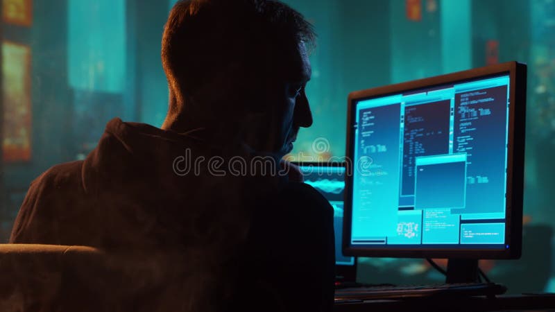 Computer Hacker in Hoodie. Obscured Dark Face. Hacker Attack, Virus ...