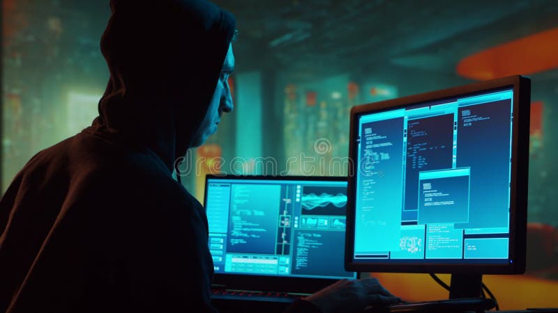 Computer Hacker in Hoodie. Obscured Dark Face. Hacker Attack, Virus ...