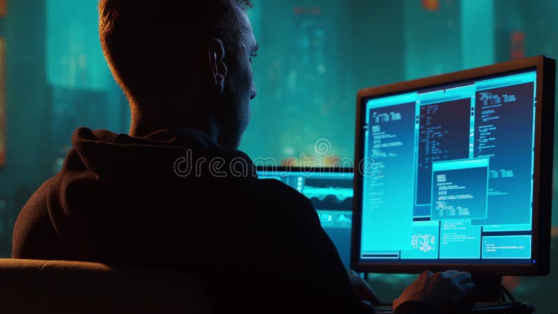 Computer Hacker in Hoodie. Obscured Dark Face. Hacker Attack, Virus ...