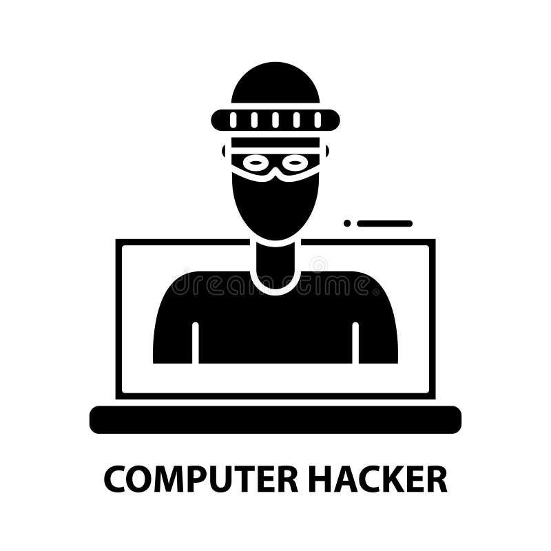 Computer Hacker Icon, Black Vector Sign with Editable Strokes, Concept ...