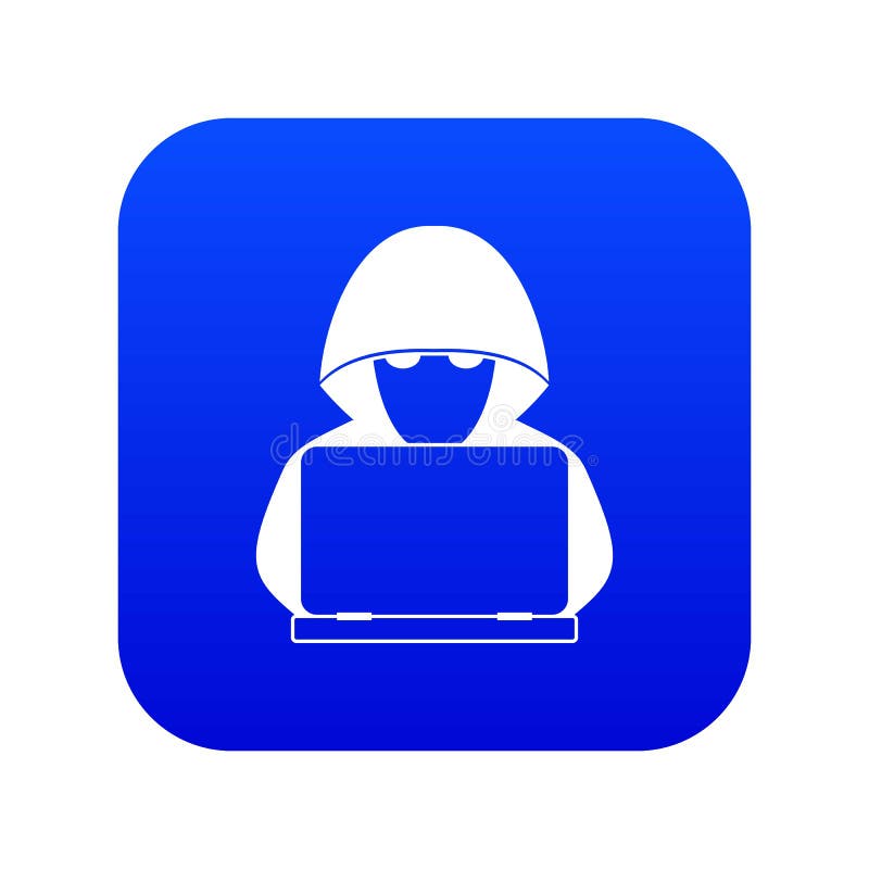 Computer Hacker with Laptop Icon Digital Blue Stock Vector ...